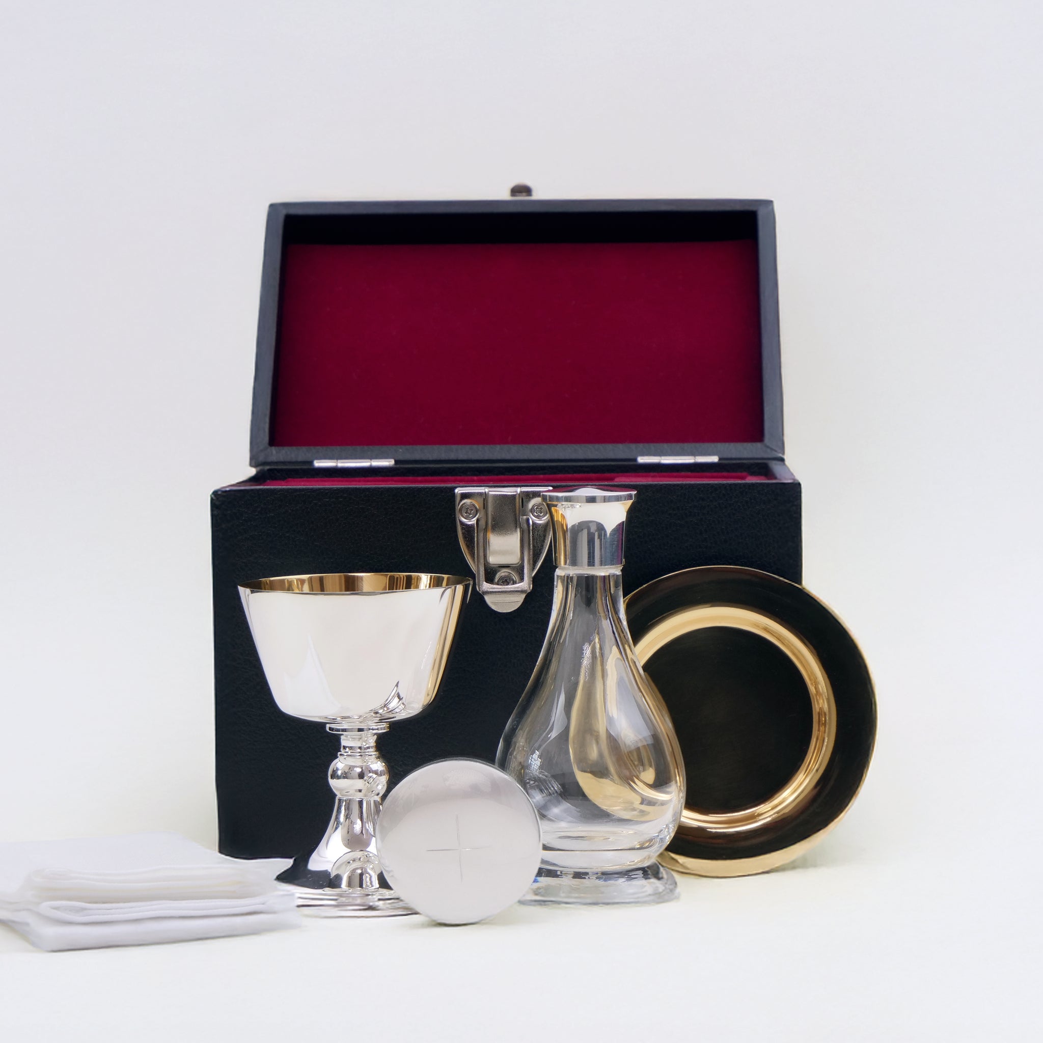 4 Piece Traditional Communion Set with Glass Cruet